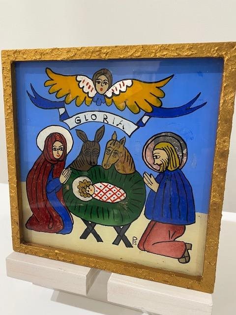 Naive Nativity Scene in Oil on Glass - Orakei Objet - Auckland Antiques ...