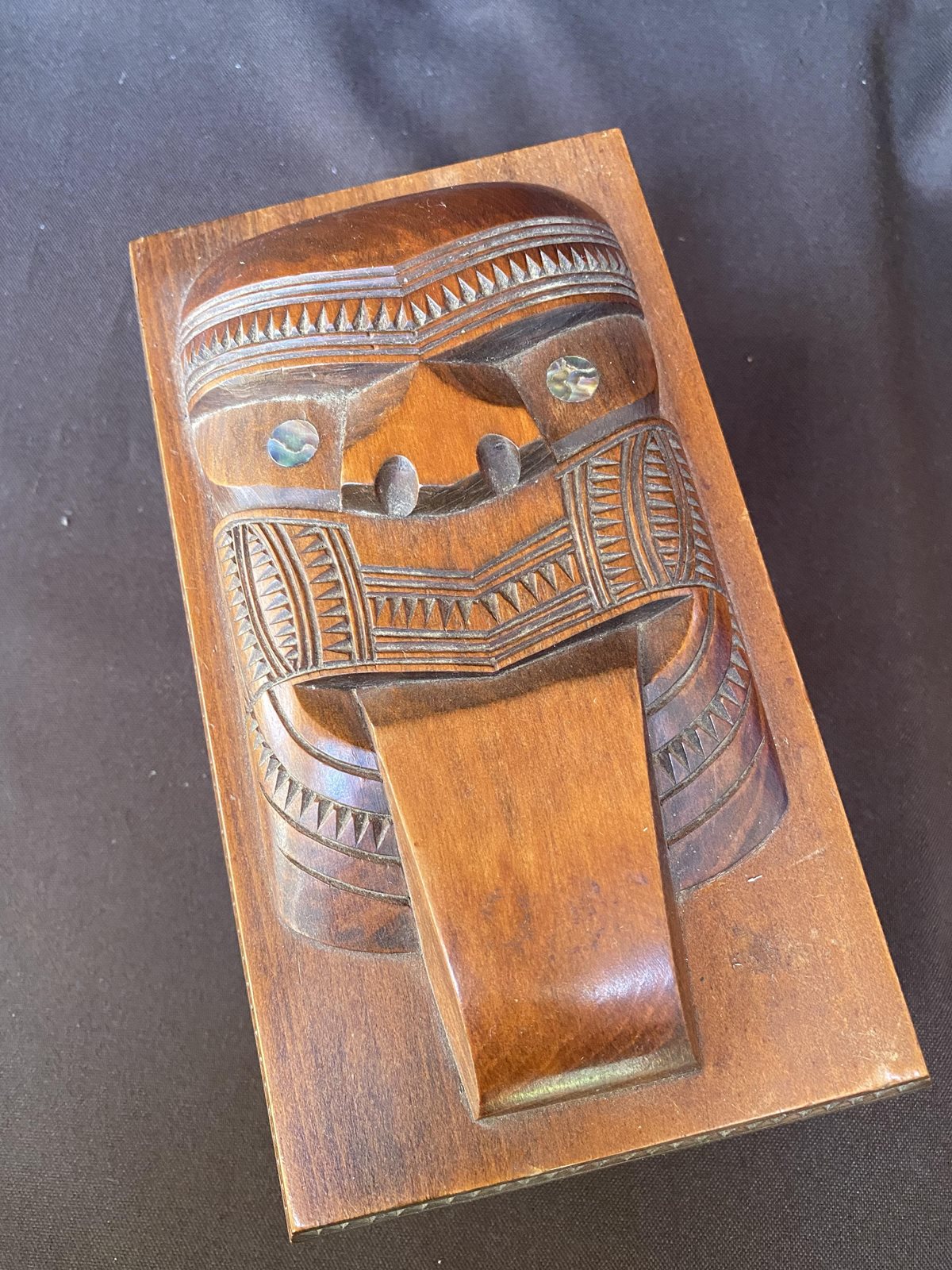 Carved Wooden Maori Box with Tiki - Orakei Objet - Antiques, Art ...