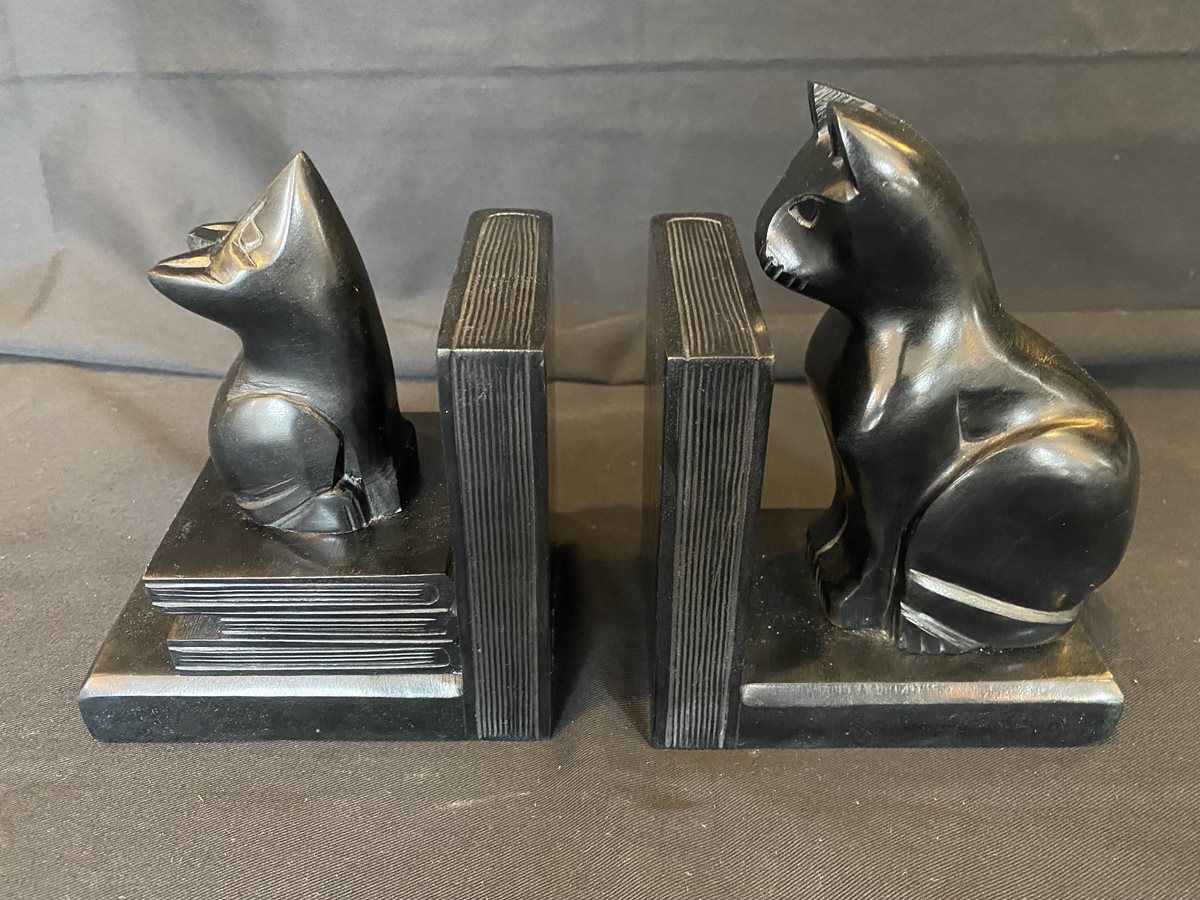 Black stone Cat & Mouse Bookends - Orakei Objet - Antiques, Art ...