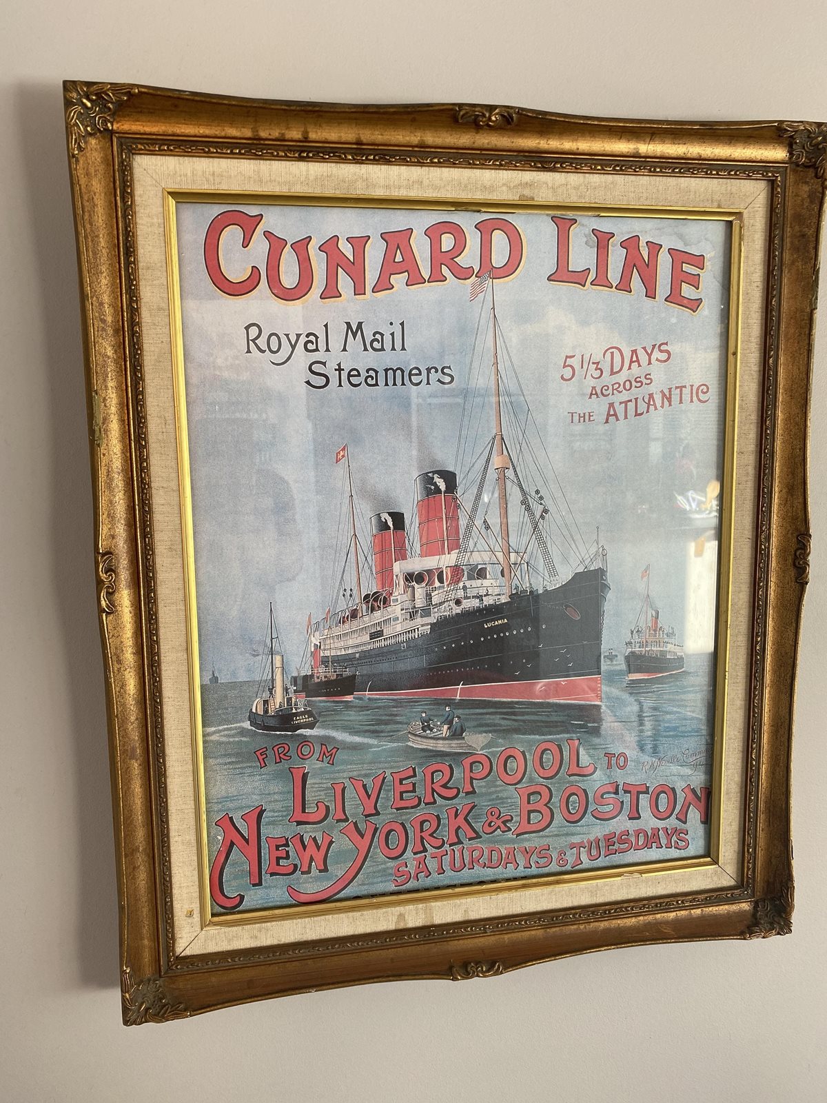 Framed Original Advertising Poster "Cunard Line- Liverpool to New York ...