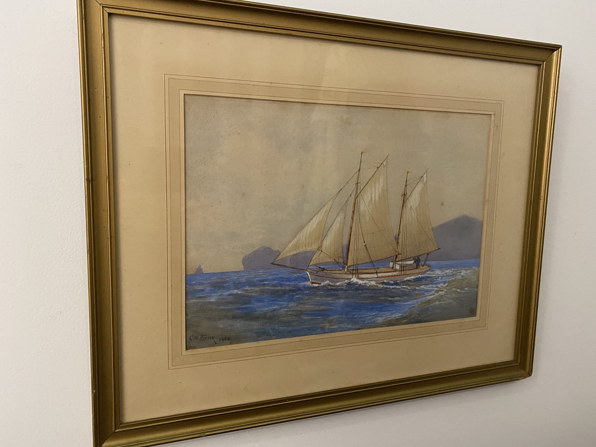 C.W Foster watercolour of Yacht off Cape Brett - Orakei Objet ...