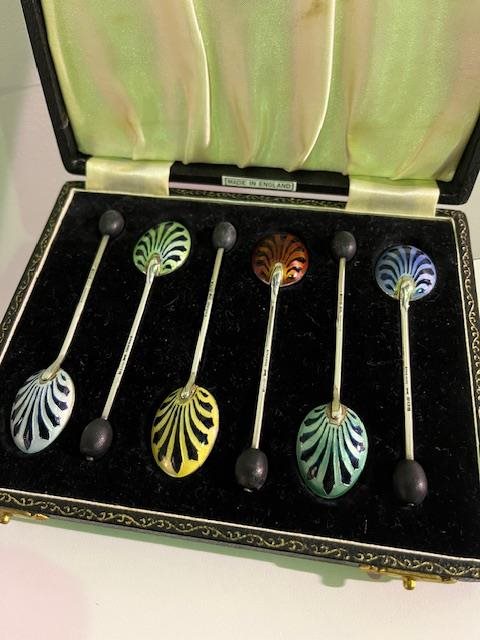Boxed set of Enameled Sterling Silver Teaspoons - Orakei Objet ...